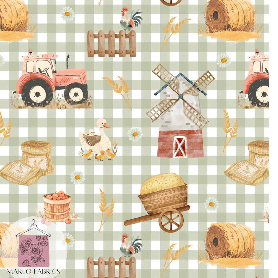 Farm Yard - Gingham - Pre Order 834 – marlofabrics